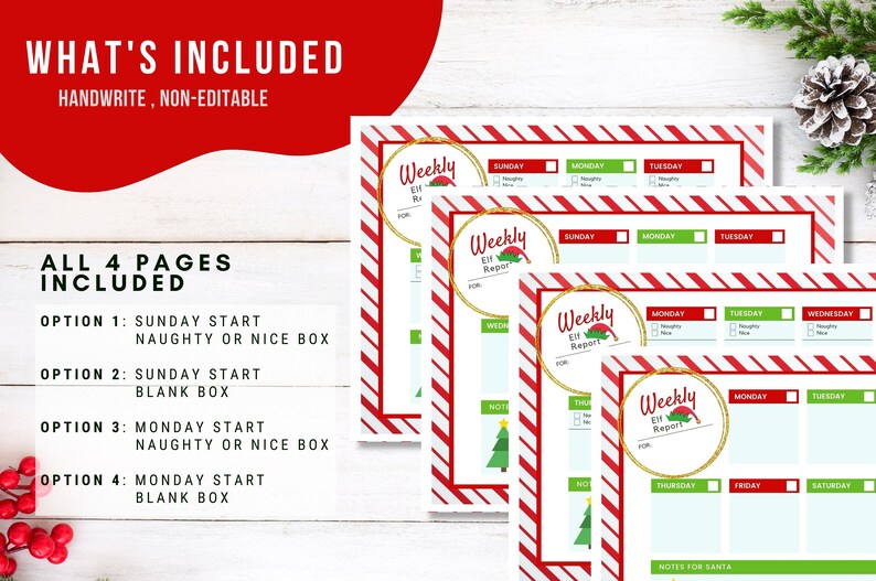 Elf Report Weekly Calendar, Elf Report Card, Christmas Elf Printable ...