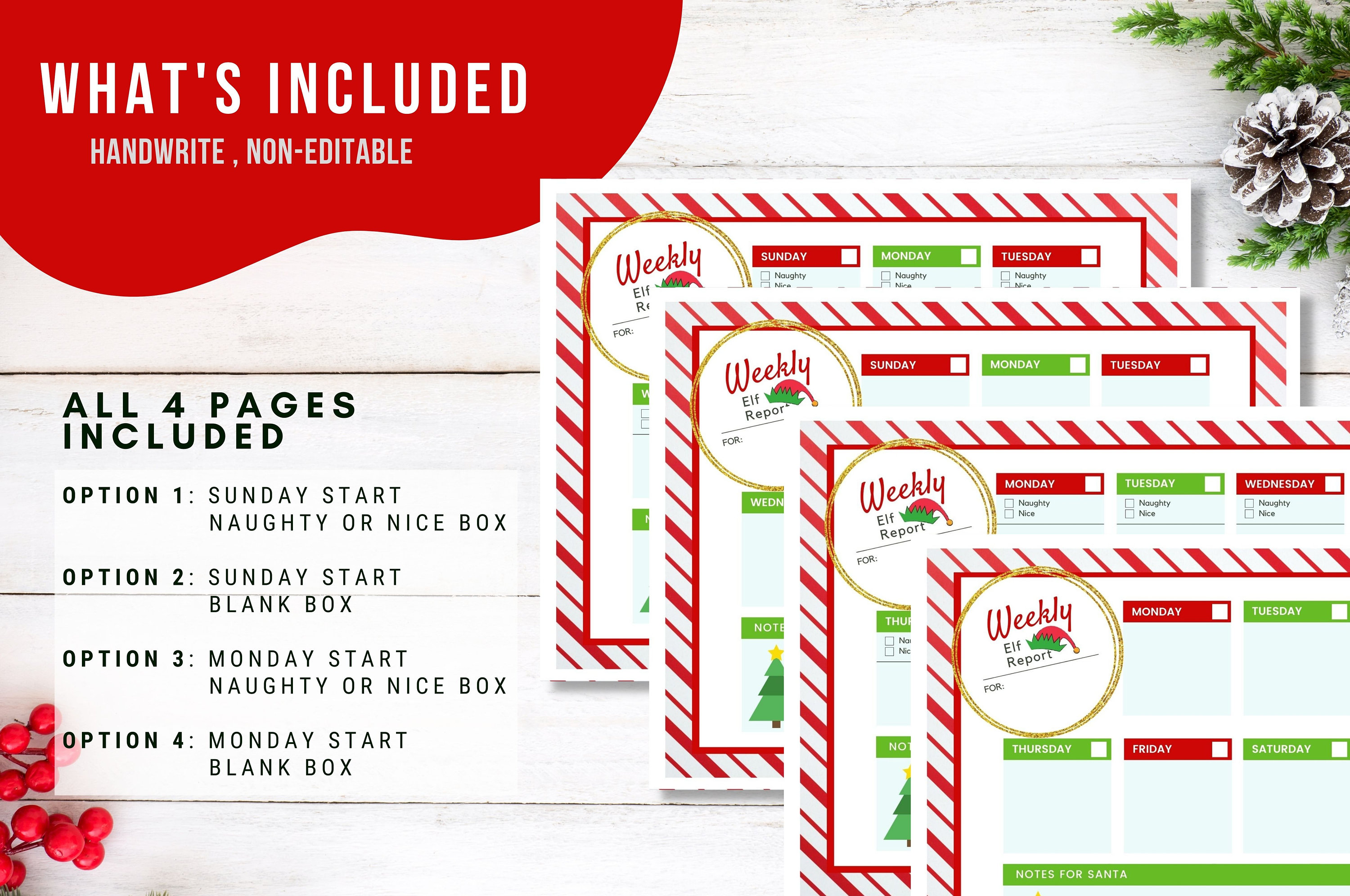 Elf Report Weekly Calendar, Elf Report Card, Christmas Elf Printable ...