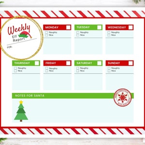 Elf Report Weekly Calendar, Elf Report Card, Christmas Elf Printable ...