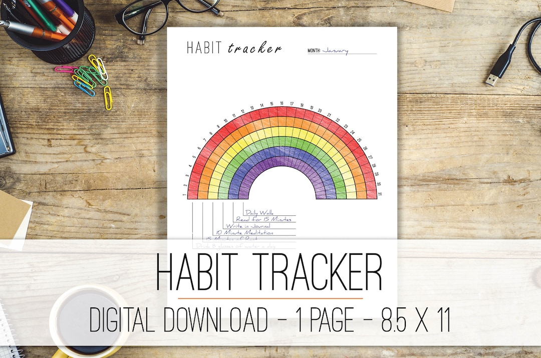 Monthly Habit Tracker Printable, Radial Habit Tracker Rainbow ...