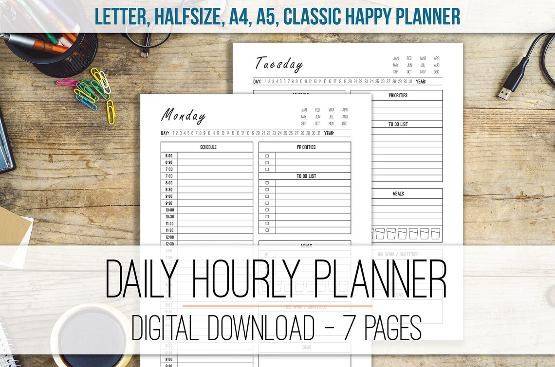 Daily Planner Printable, Hourly Planner, Day Planner, Goal Planner ...