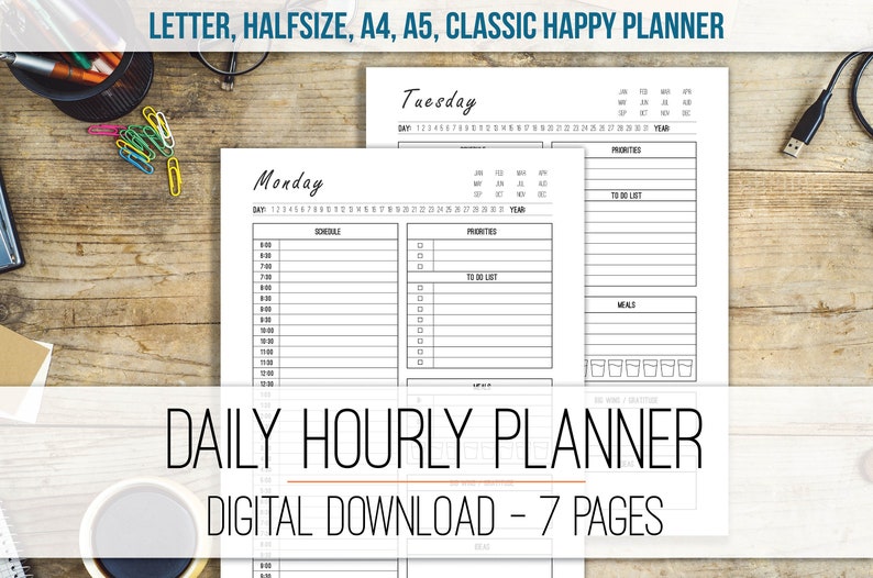 Daily Planner Printable, Hourly Planner, Day Planner, Goal Planner ...