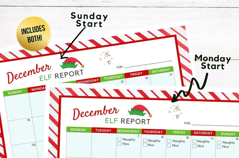 Elf Report Monthly Calendar, December 2023 Calendar, Elf Report Card ...