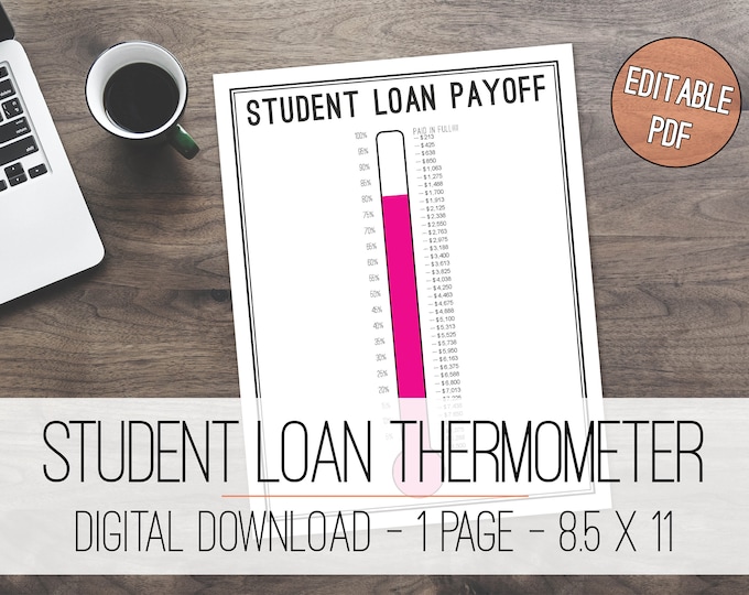 Student Loan Tracker Thermometer Printable Debt Free Tracker - Etsy