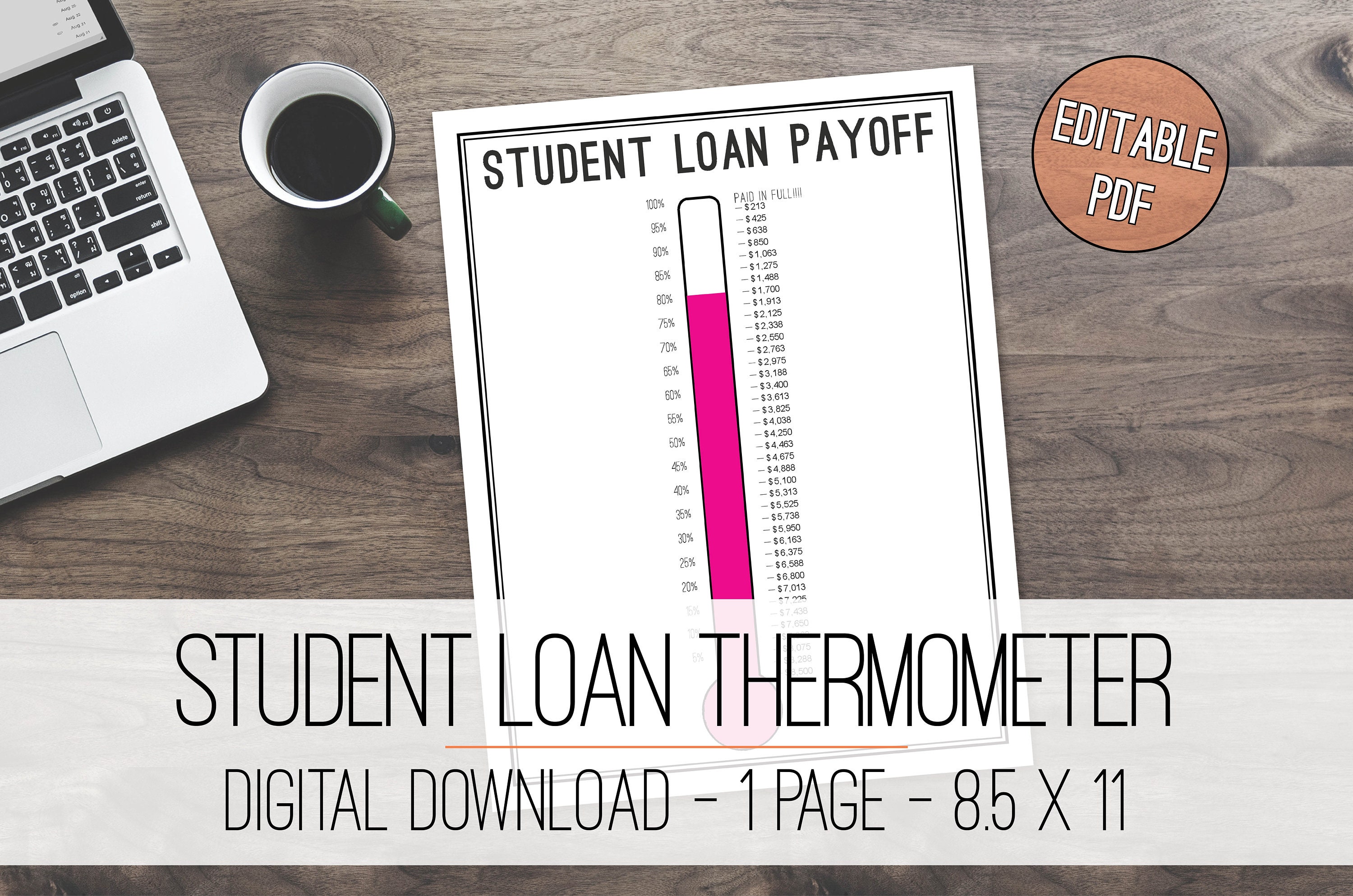 Student Loan Tracker Thermometer Printable, Debt Free Tracker, Student ...