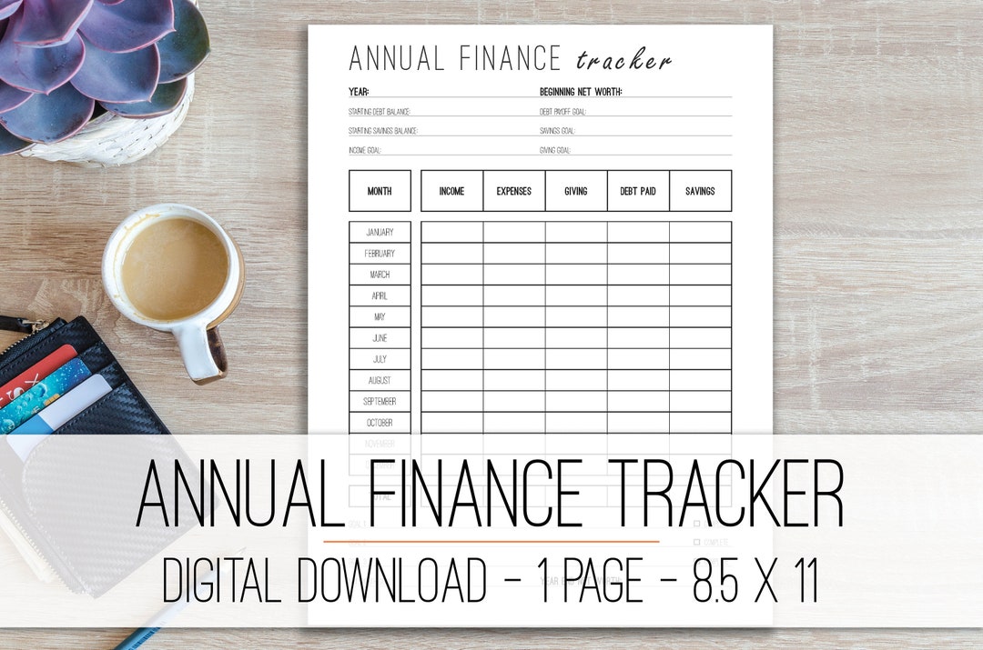 Annual Finance Tracker Printable, Yearly Tracking for Budget, Debt, Net ...
