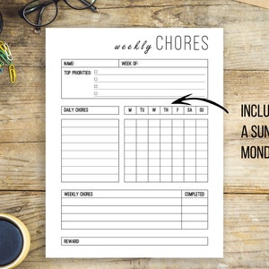 Chore Chart for Kids Printable Editable, Responsibility Chart, Weekly ...