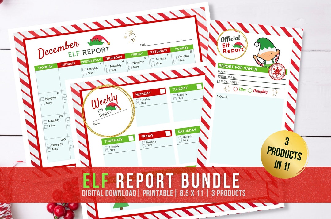 2024 Elf Report Bundle Printable (daily Report, Weekly Report ...