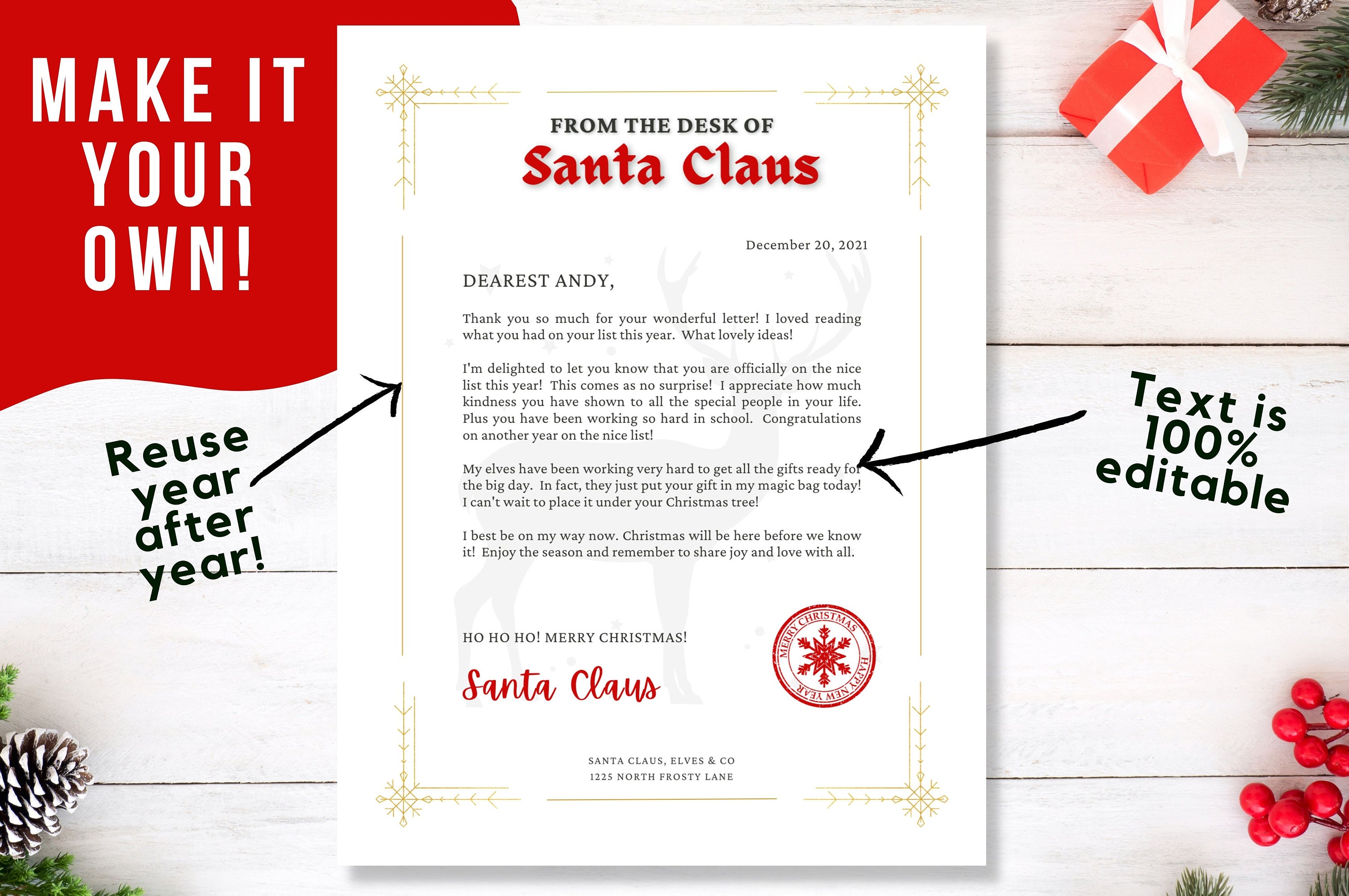 Editable Letter From Santa Claus, Canva Template, Custom Personalized ...