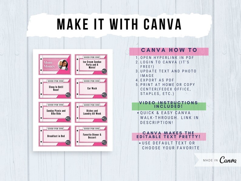 Editable Coupon Book for Mom, Mom Money, Printable Coupon Book, Canva ...