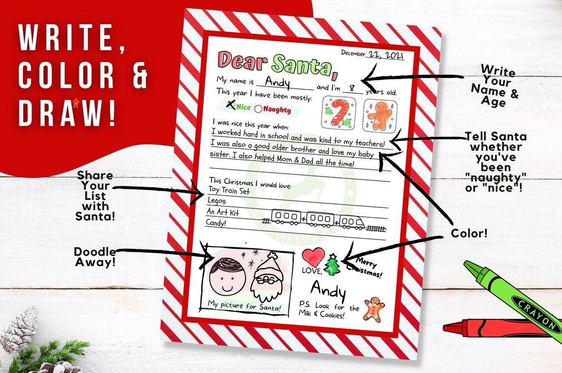 Letter to Santa Printable, Kids Christmas Coloring Page, Kids Christmas ...