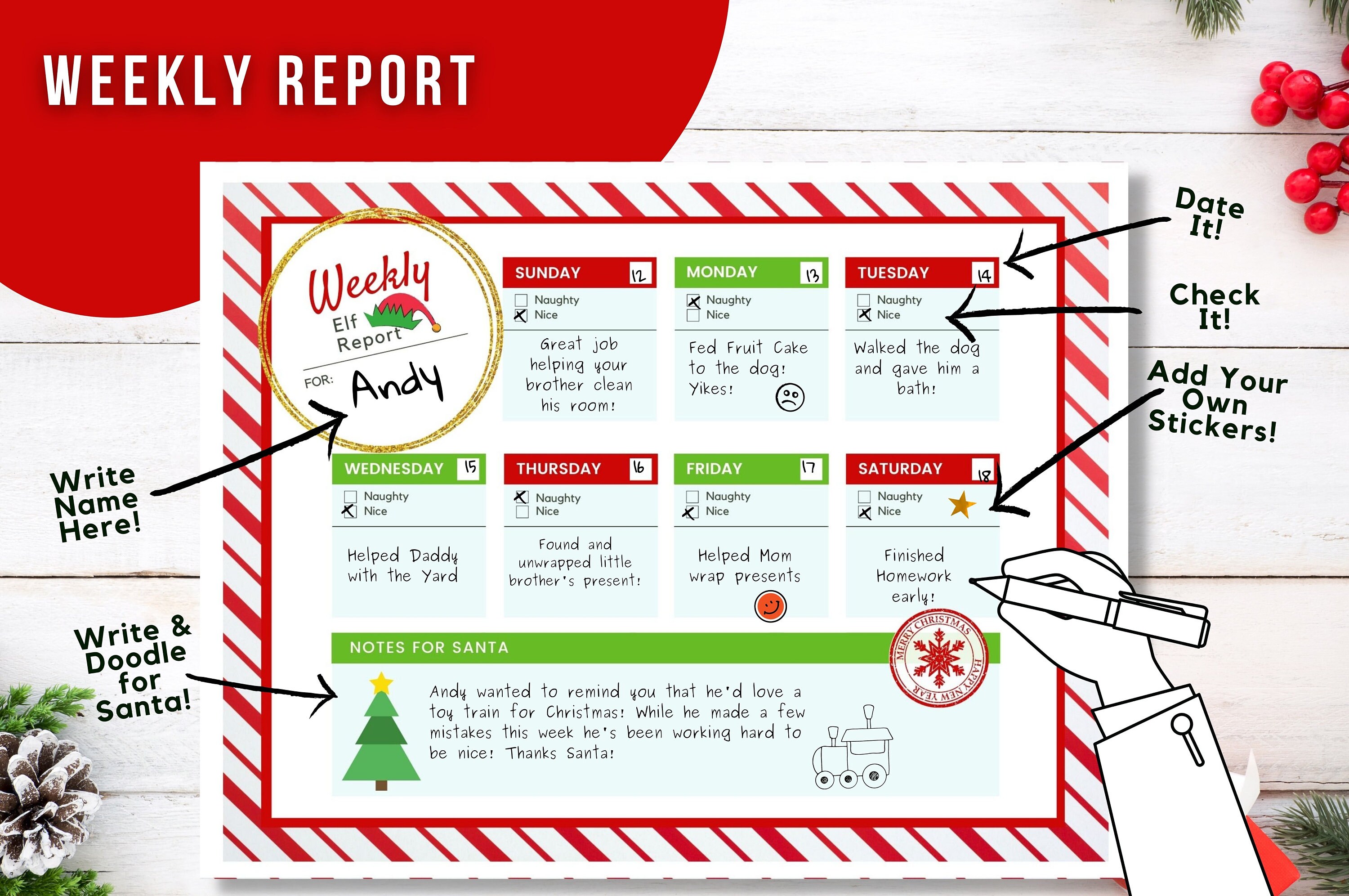 2024 Elf Report Bundle Printable (daily Report, Weekly Report ...