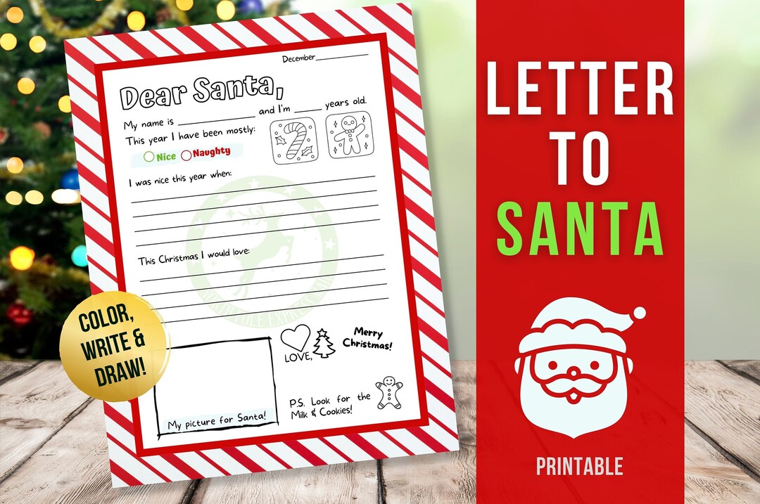 Letter to Santa Printable, Kids Christmas Coloring Page, Kids Christmas ...
