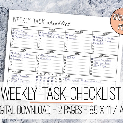 Monthly Task Checklist Printable EDITABLE Letter & A4 Task - Etsy