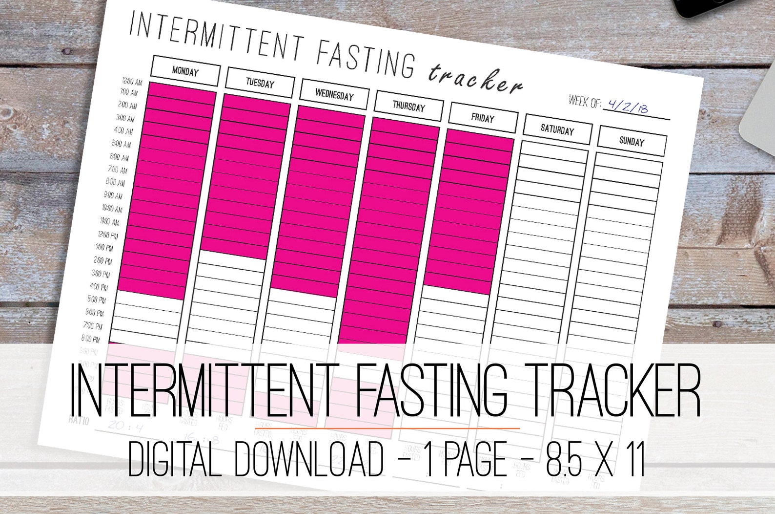 Intermittent Fasting Tracker, Weekly Fasting Tracker, Fasting Printable ...