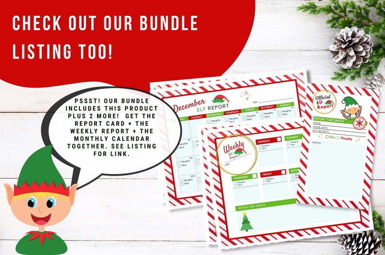 Elf Report Weekly Calendar, Elf Report Card, Christmas Elf Printable ...