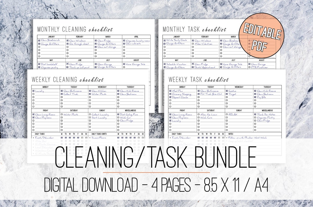 Cleaning Checklist Task List BUNDLE Editable Printable Letter & A4 ...
