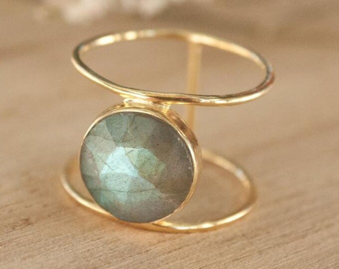 Labradorite Gemstone Double Band Ring 925 Silver Sterling and - Etsy