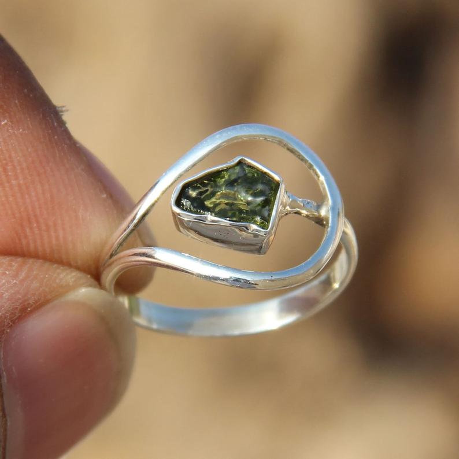Natural Moldavite Silver Ring Rough Moldavite Ring Moldavite - Etsy