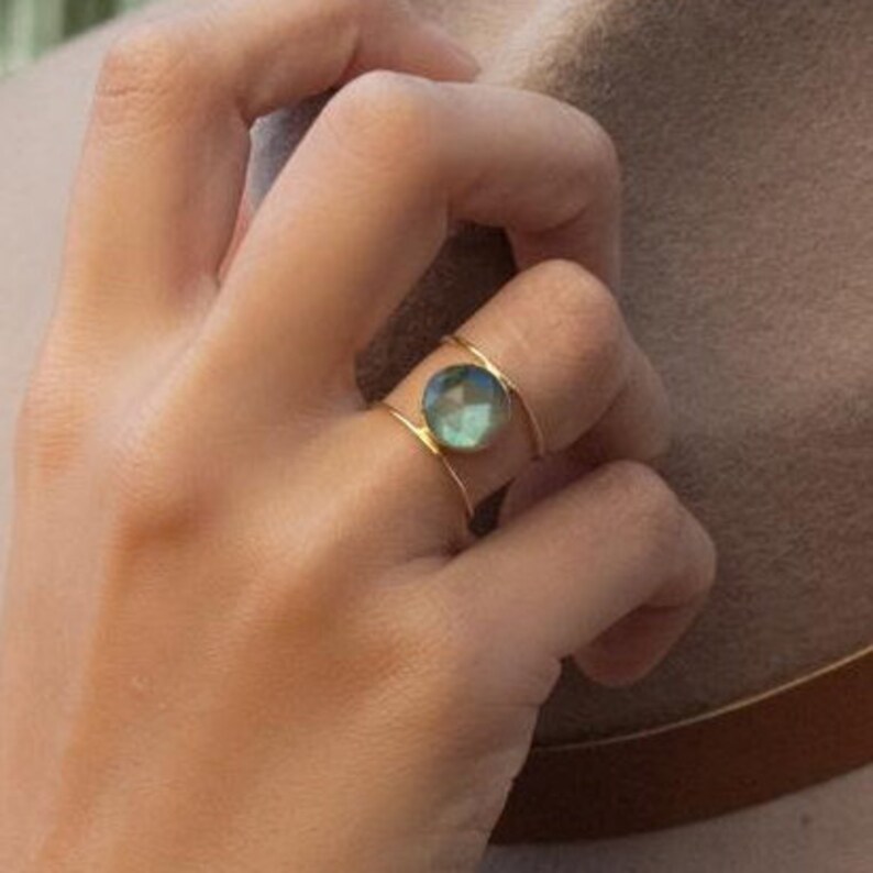 Labradorite Gemstone Double Band Ring 925 Silver Sterling and - Etsy