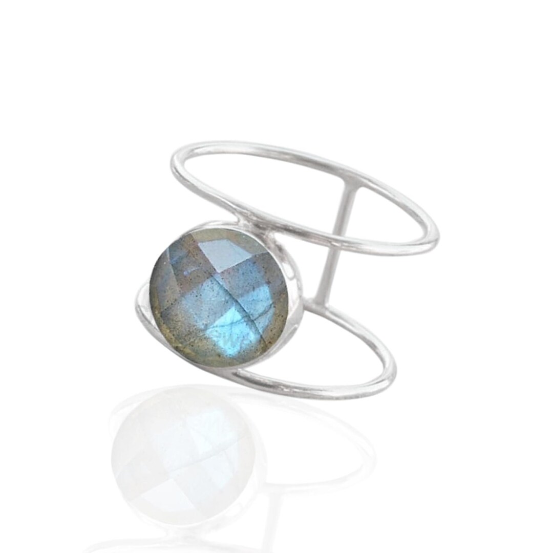 Labradorite Gemstone Double Band Ring 925 Silver Sterling and Gold ...