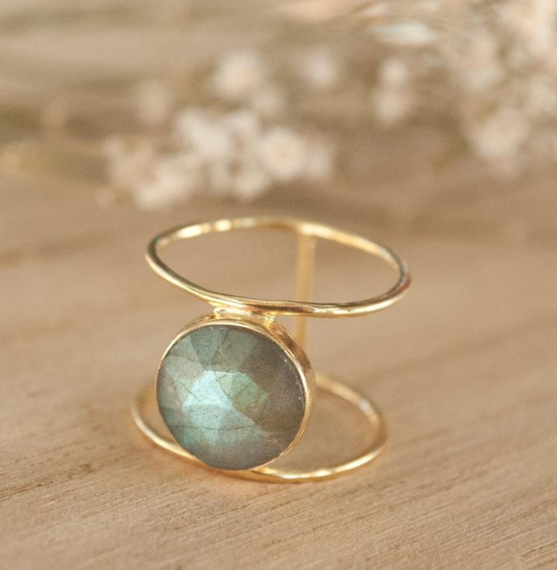Labradorite Gemstone Double Band Ring 925 Silver Sterling and - Etsy