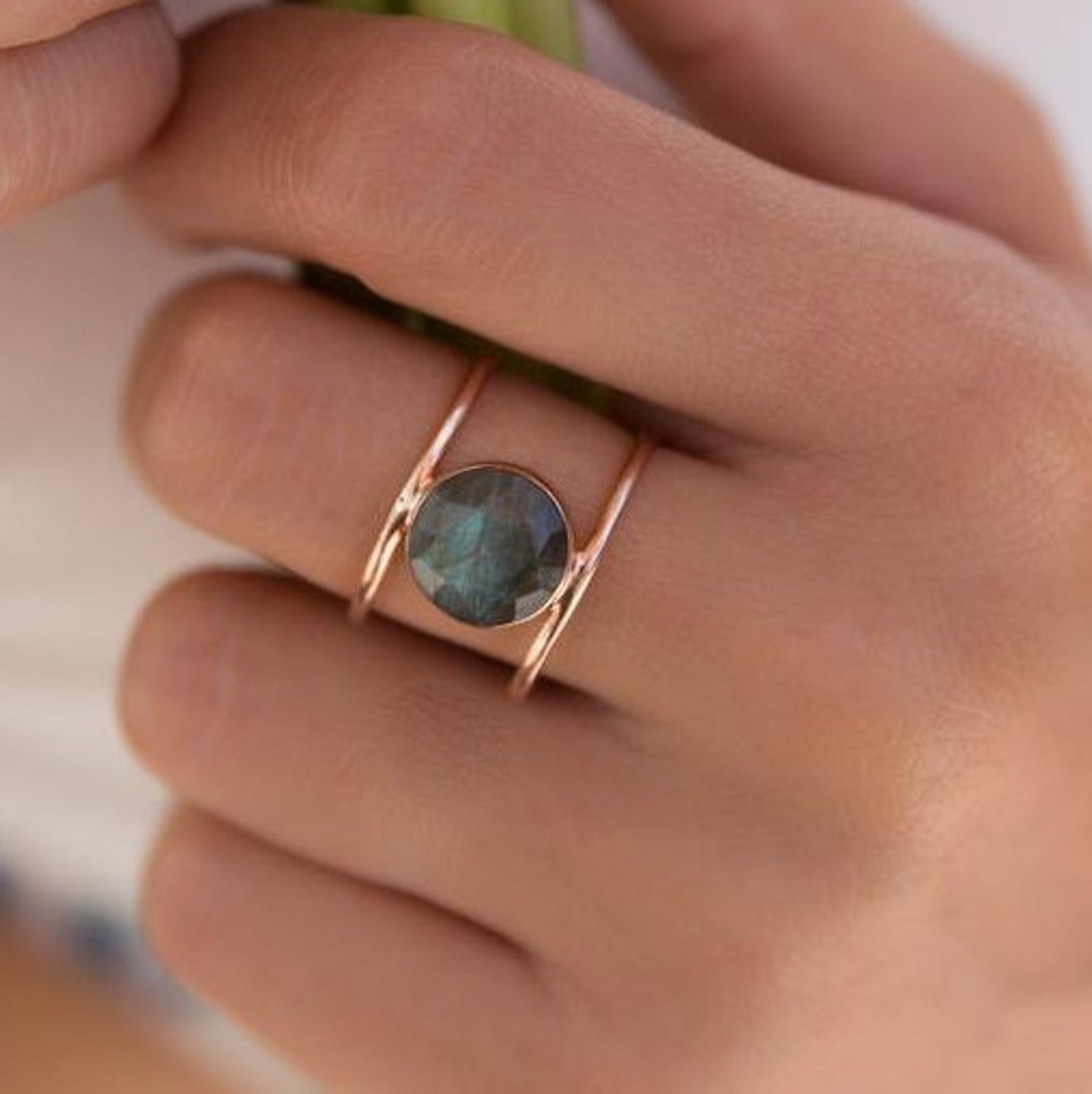 Labradorite Gemstone Double Band Ring 925 Silver Sterling and - Etsy