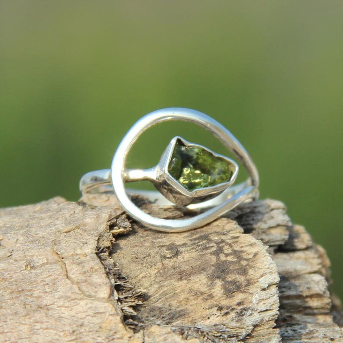 Natural Moldavite Silver Ring Rough Moldavite Ring Moldavite | Etsy