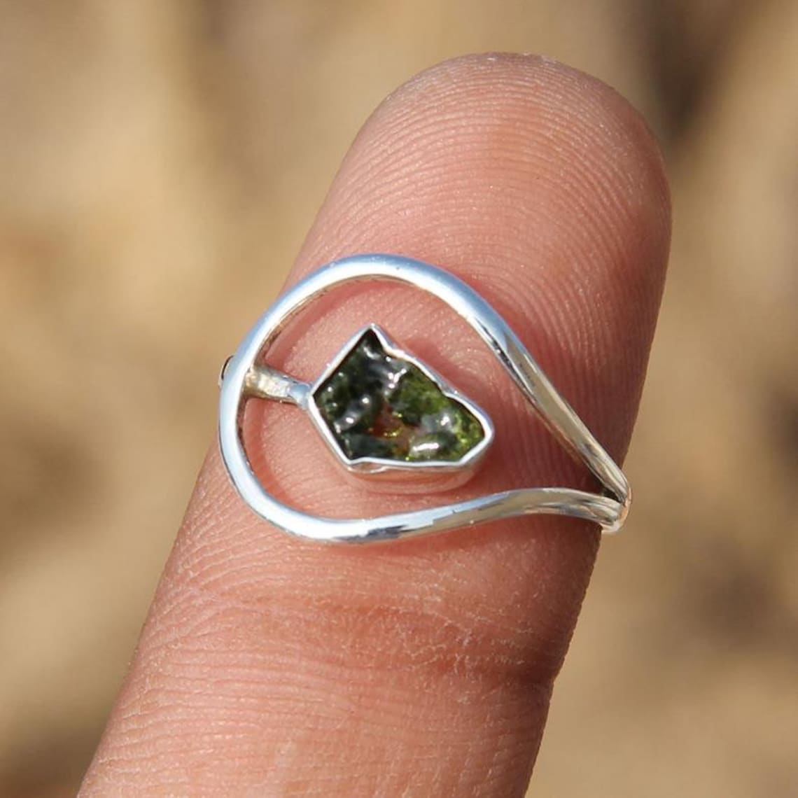 Natural Moldavite Silver Ring Rough Moldavite Ring Moldavite | Etsy
