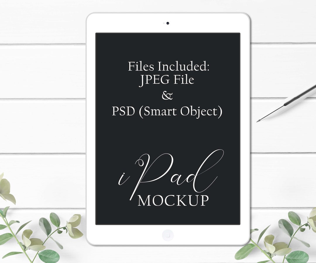 IPad Mockup Styled With Greenery and White Pencil on a White Wood ...