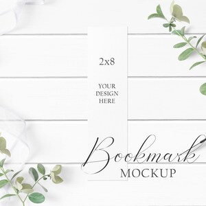 2x8 Bookmark Mockup Styled With Textured Paper and Greenery on a White ...