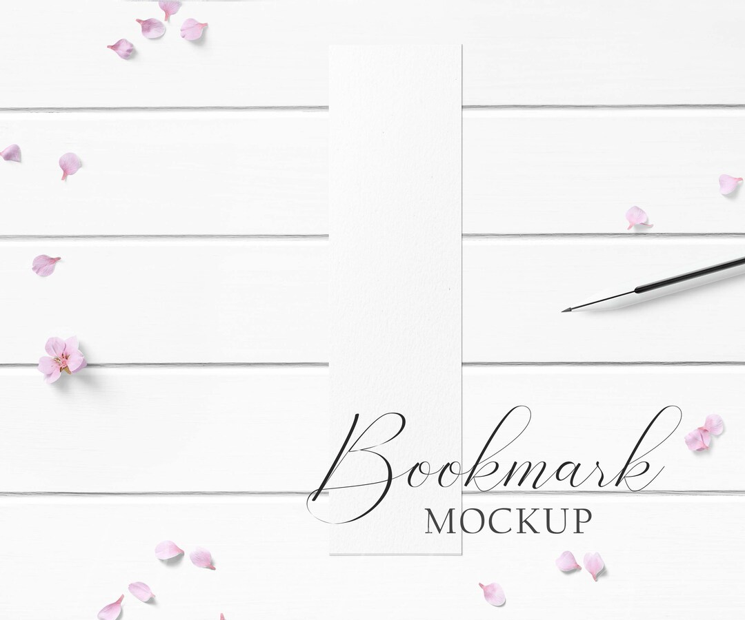 2x8 Bookmark Mockup Styled With Textured Paper and Pink Flowers on a ...