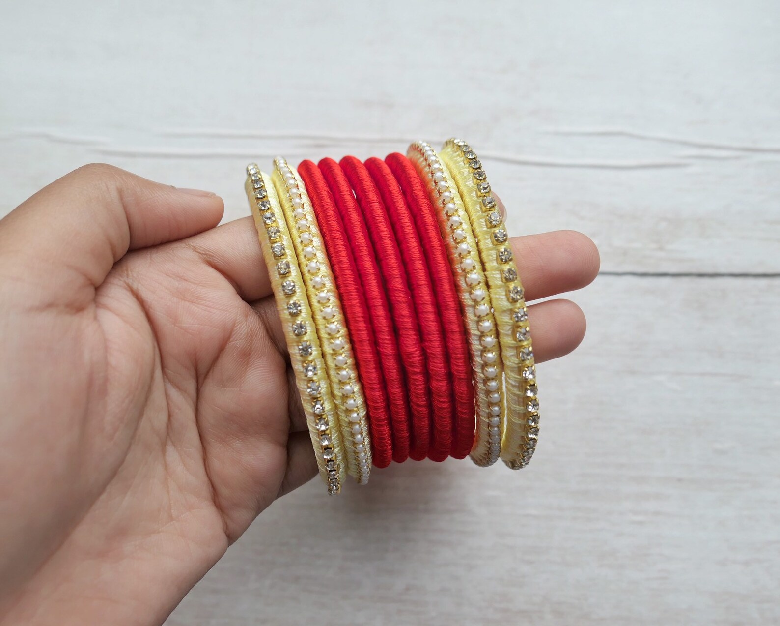 Silk Thread Modern Peach Stone Pearl Bangles Indian - Etsy