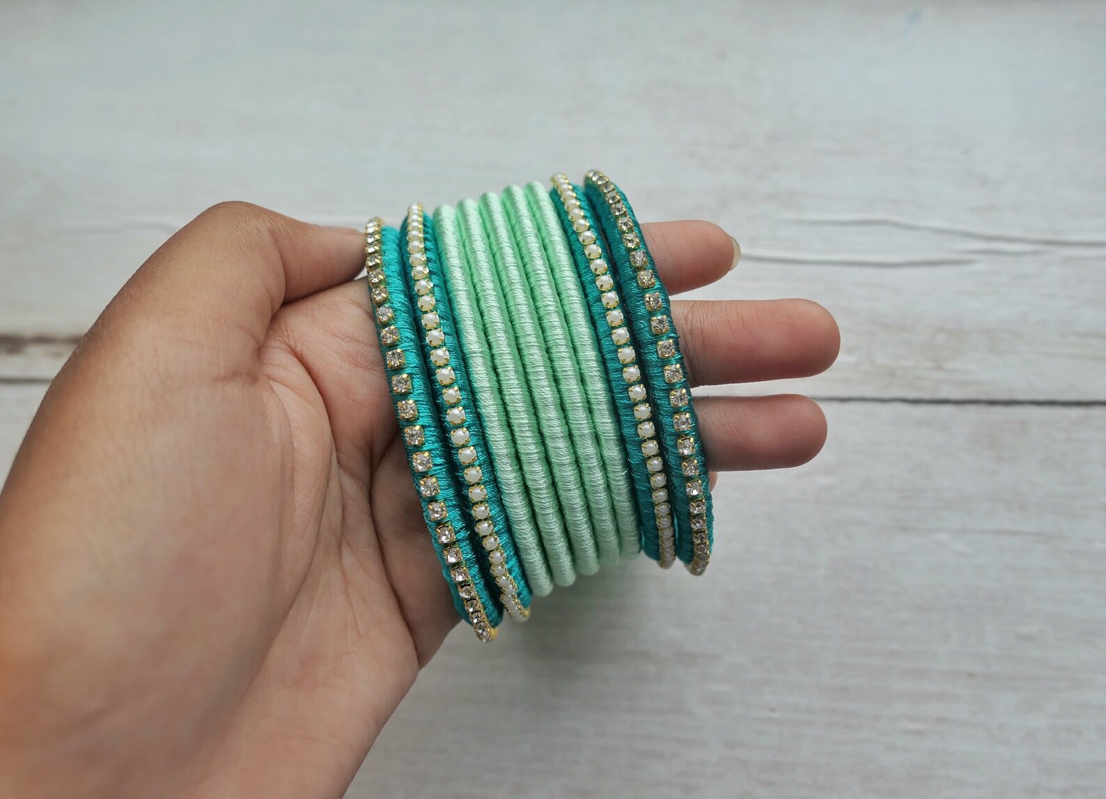 Silk Thread Modern Peach Stone Pearl Bangles Indian | Etsy