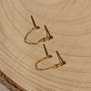 Double Stud Chain Earrings, Stud Dangling Chain Earrings, Minimal Chain Earrings, Dainty Chain ...