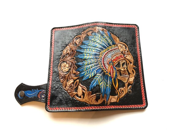 Indian Skull Wallet Native American Wallet Hand-tooled - Etsy