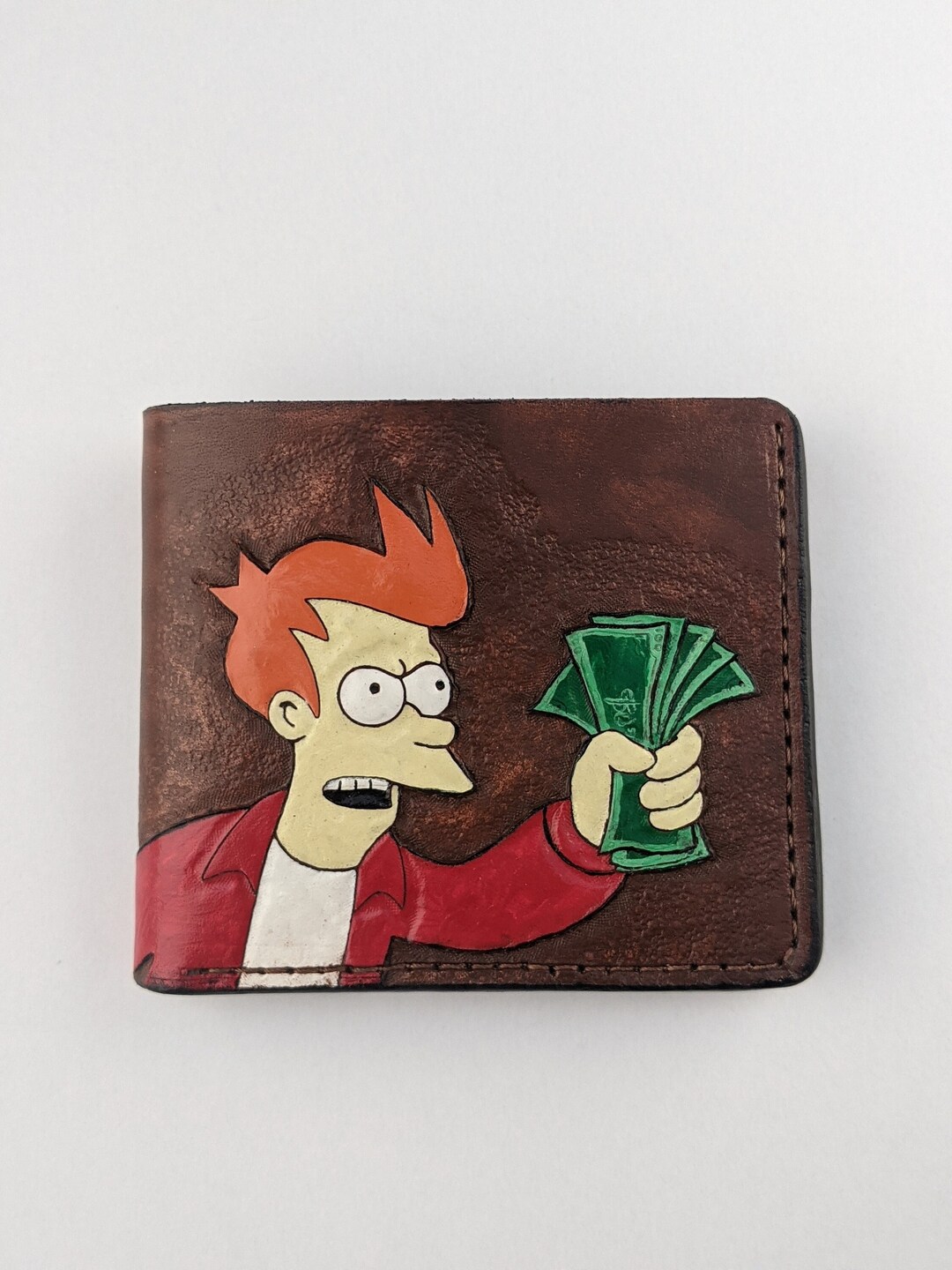 Philip J. Fry Wallet, 3D Genuine Leather Wallet, Hand Carved, Leather ...