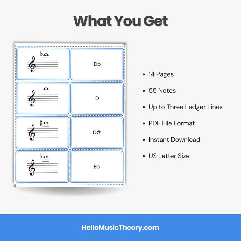 Treble Clef Notes Flashcards 55 Printable Music Theory Cards Learn ...
