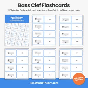 Bass Clef Notes Flashcards 57 Printable Music Theory Cards Learn Staff ...