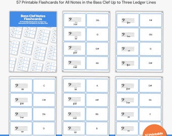 Bass Clef Notes Flashcards 57 Printable Music Theory Cards Learn Staff ...