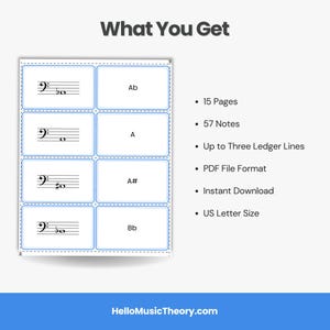Bass Clef Notes Flashcards 57 Printable Music Theory Cards Learn Staff ...