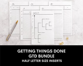 Printable GTD Bundle, Getting Things Done, A5 Printable Planner PDF, Planner Inserts, Refills ...