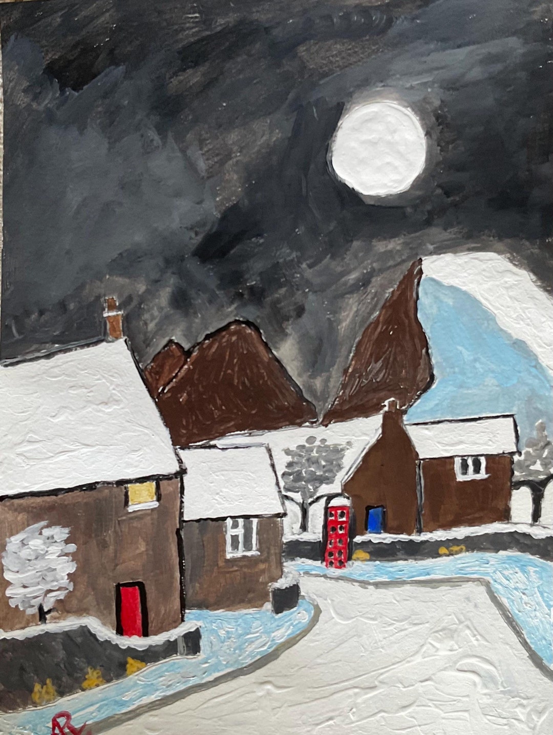 Snowy English Village, 11x15 Acrylics on Watercolor Paper, Hand Painted ...