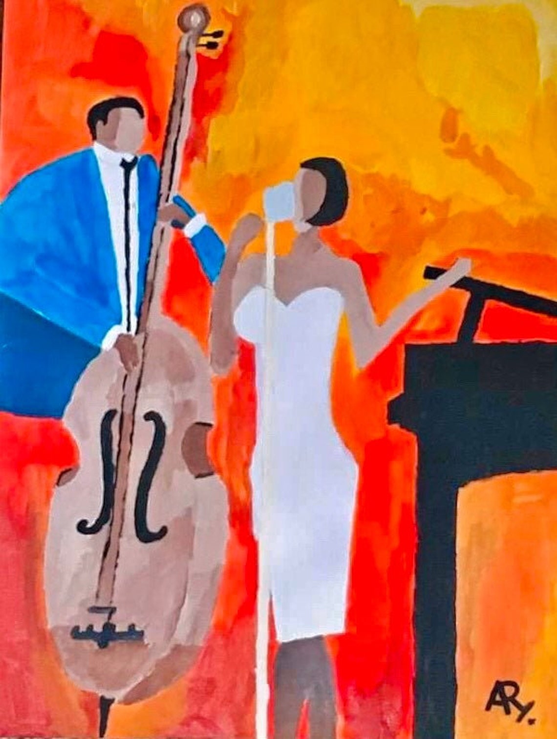 The Jazz Club hand painted 15x11 acrylics on watercolor | Etsy