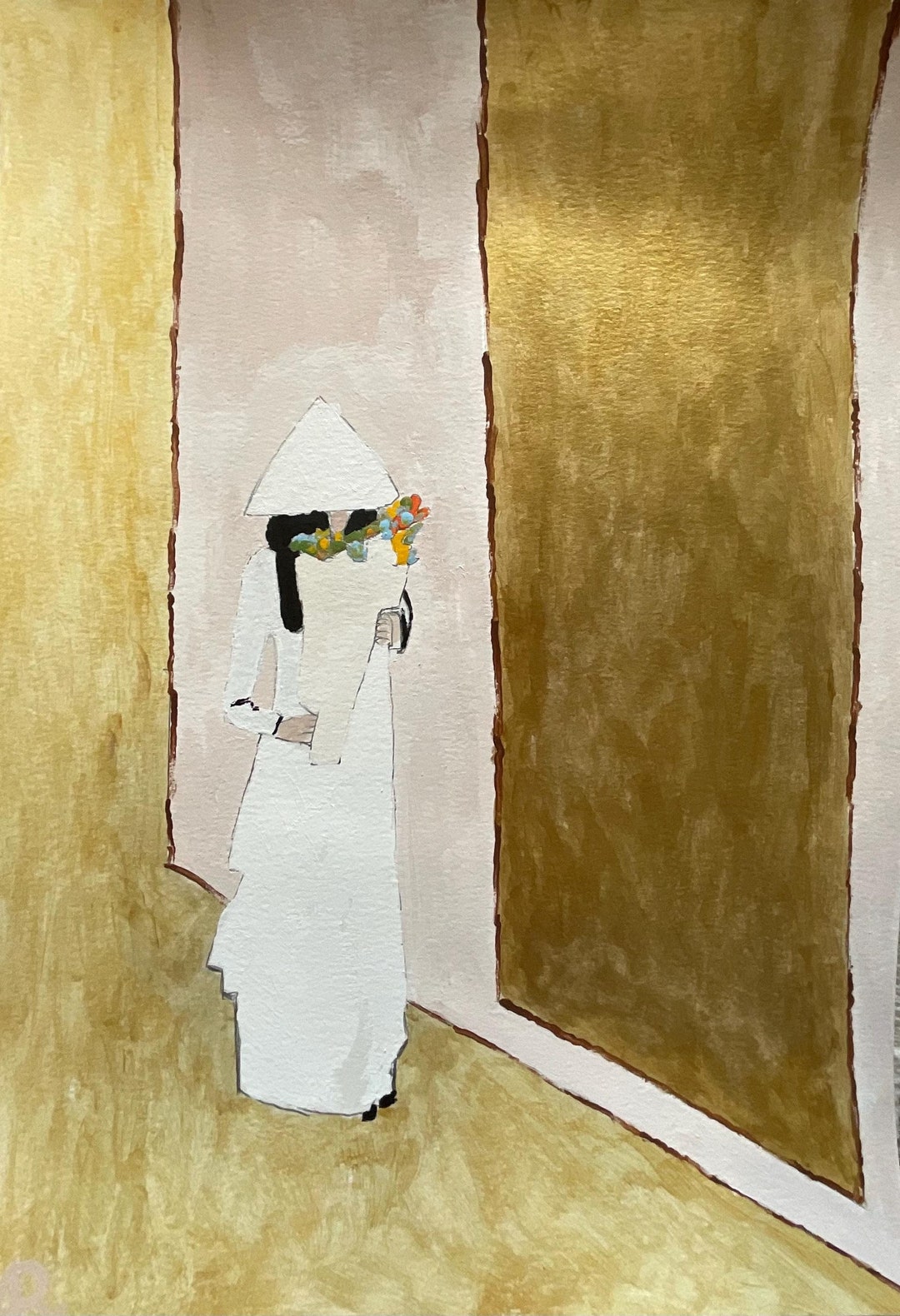 The Visit, Vietnamese Woman With Flowers, 11x15 Acrylics on Watercolor ...