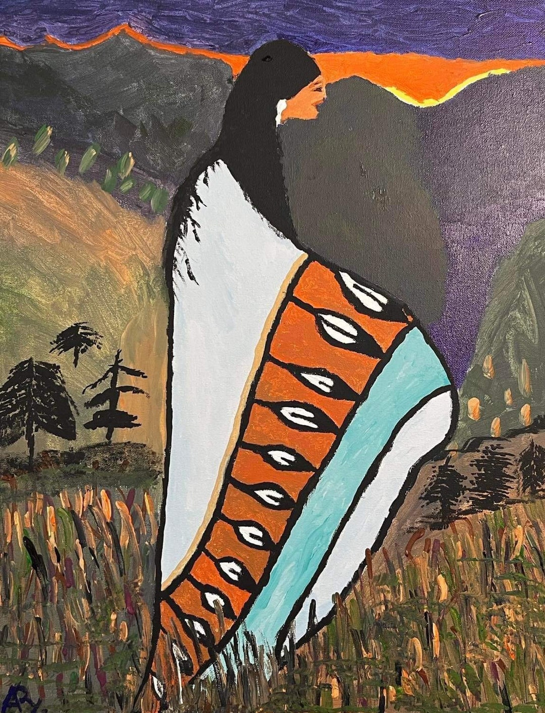 Native American at Sunrise, Hand Painted, 16x20, Acrylics on Stretch ...