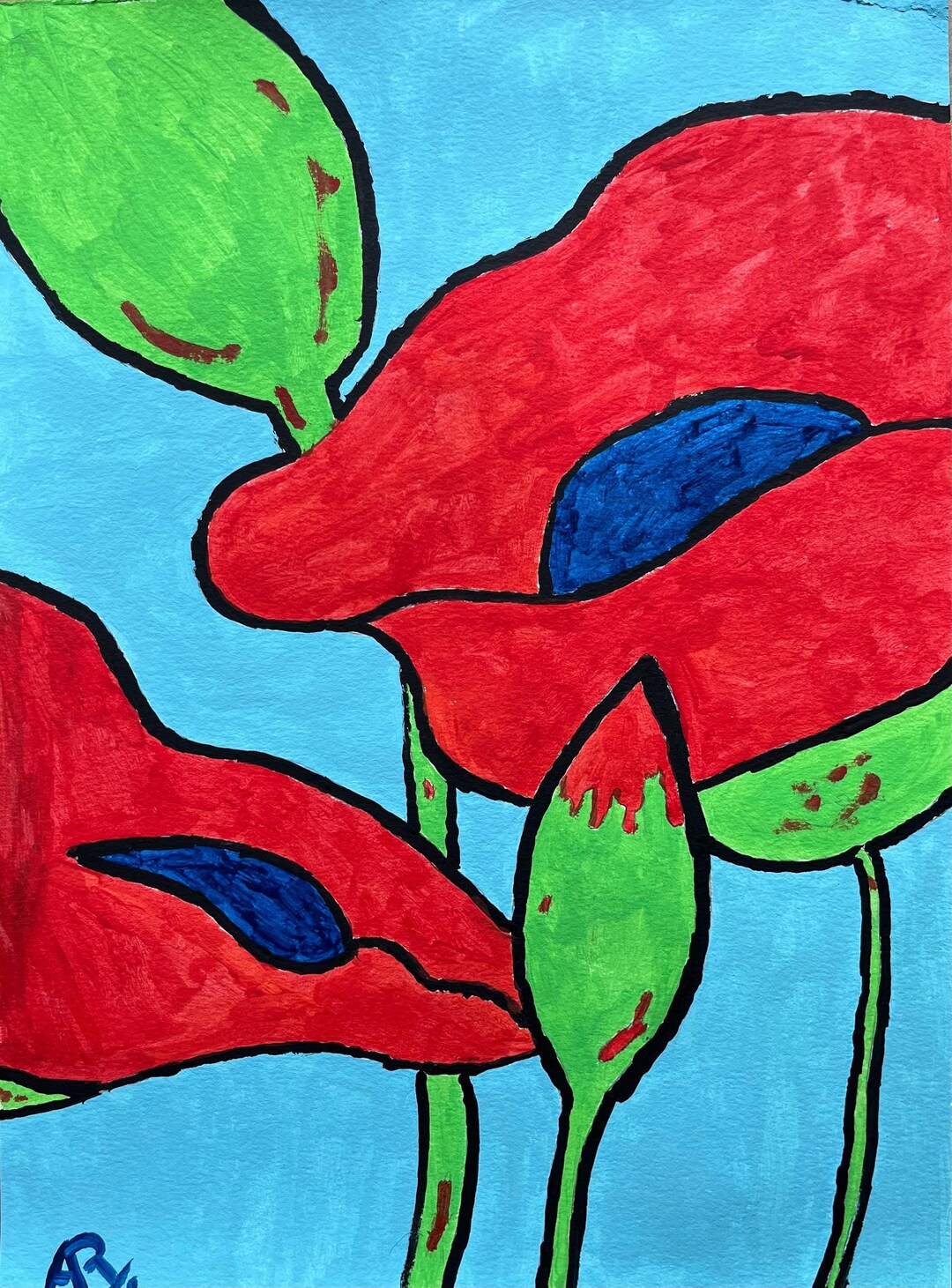 Poppies, 11x15 Acrylics on Watercolor Paper, Hand Painted, Free ...