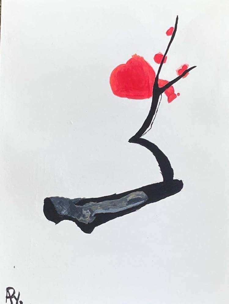 Cerca del corazón, japonés, pintado a mano, 15x11, acrílicos sobre ...