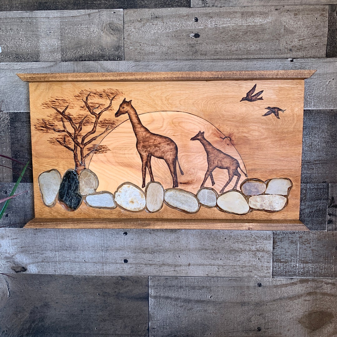 Giraffe Wood and Stone Wall Art - Etsy