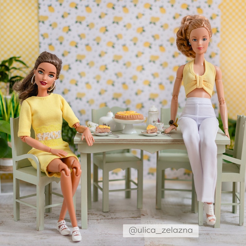 Dolls Big Table + 4 Chairs. Miniature 1/6 Scale. Dollhouse Furniture - Etsy